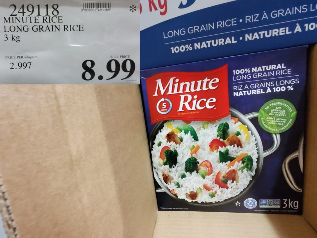 249118 MINUTE RICE LONG GRAIN RICE 3 KG 8 99 - Costco East Fan Blog