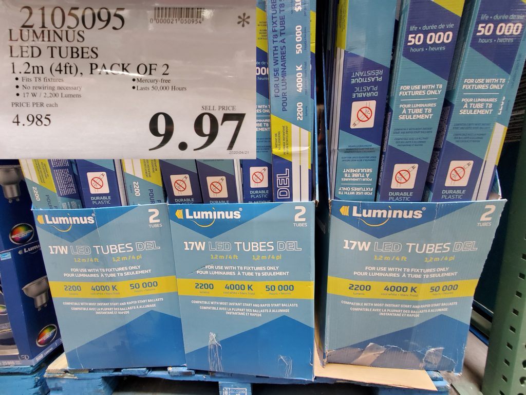 2105095 LUMINUS LED TUBES 1 2M 4FT PACK OF 2 9 97 - Costco East Fan Blog