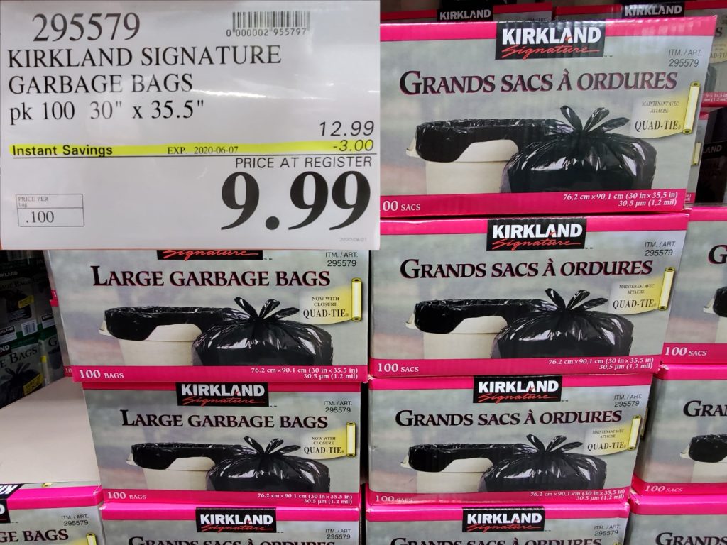 295579 KIRKLAND SIGNATURE GARBAGE BAGS pk 100 30 x 35 5 3 00 INSTANT ...