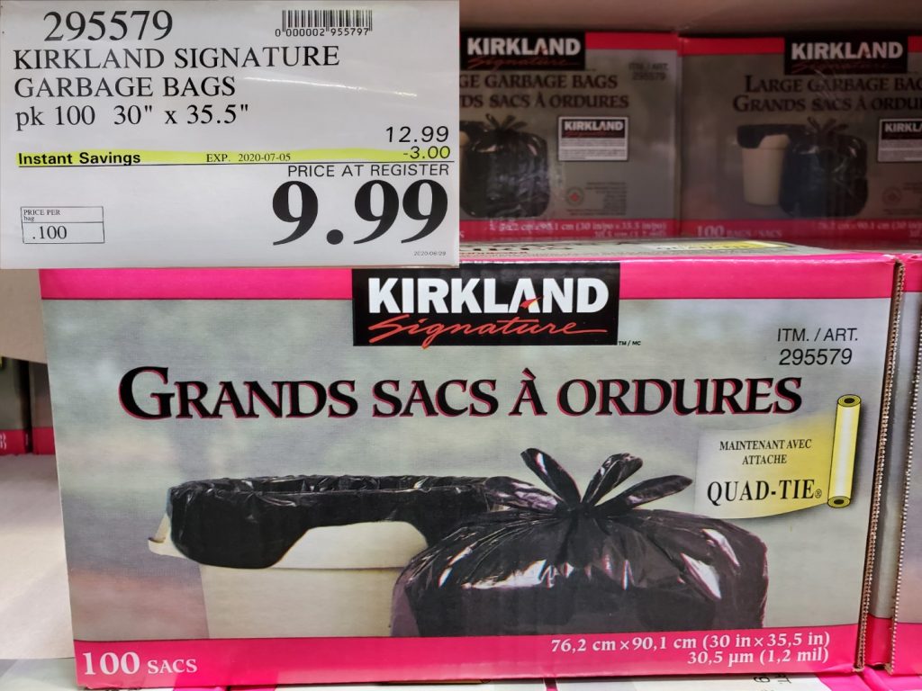 295579 KIRKLAND SIGNATURE GARBAGE BAGS pk 100 30 x 35 5 3 00 INSTANT ...