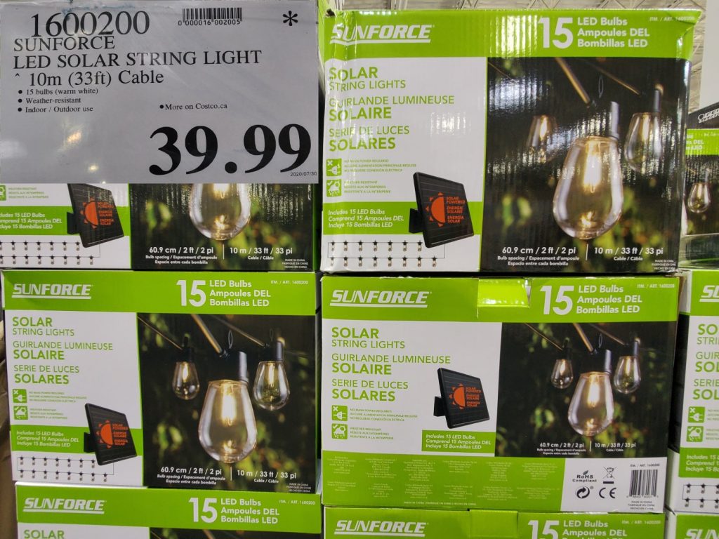 1600200 SUNFORCE LED SOLAR STRING LIGHT 10M 33FT CABLE 39 99 - Costco ...