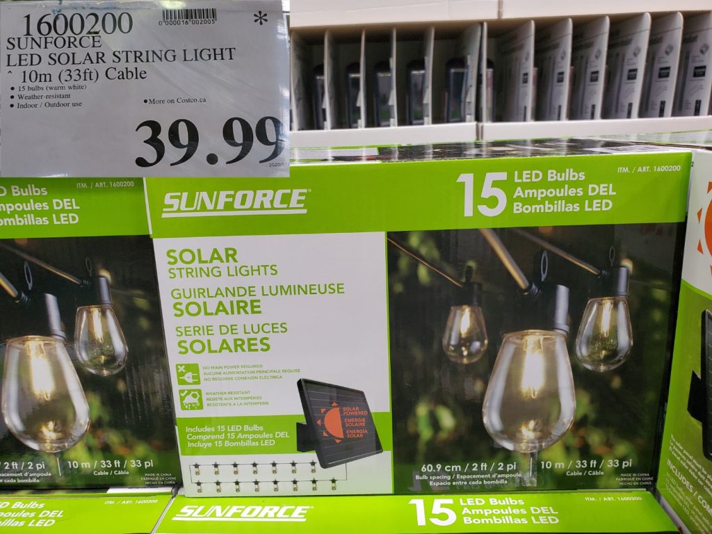 1600200 SUNFORCE LED SOLAR STRING LIGHT 10M 33FT CABLE 39 99 - Costco ...