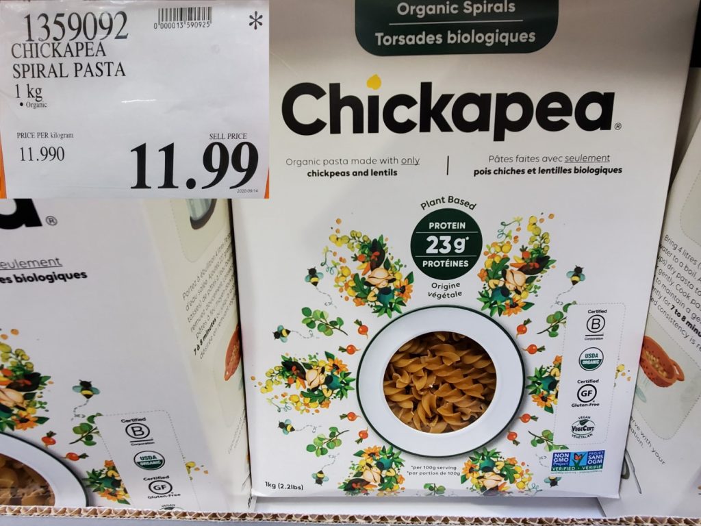 1359092 CHICKAPEA SPIRAL PASTA 1kg 11 99 - Costco East Fan Blog