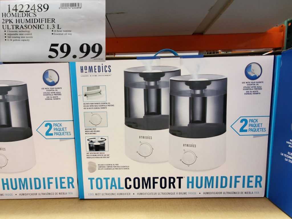 1422489 HOMEDICS 2PK HUMIDIFIER ULTRASONIC 1 3 L 59 99 - Costco East ...