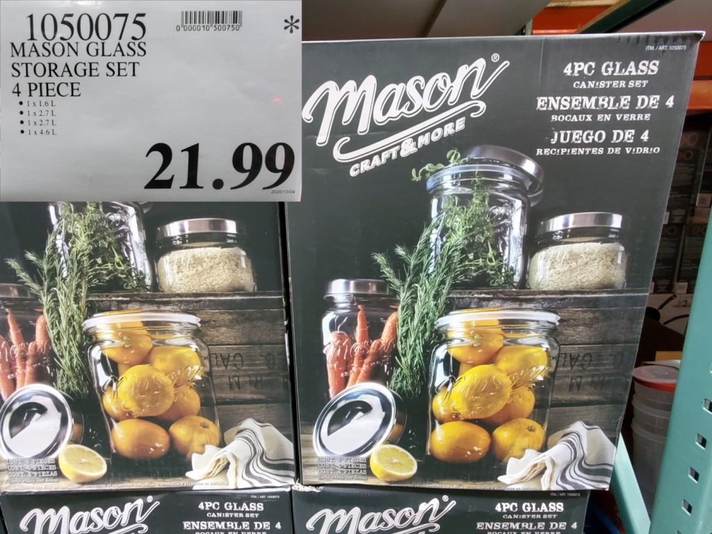 1050075 MASON GLASS STORAGE SET 4 PIECE 21 99 - Costco East Fan Blog