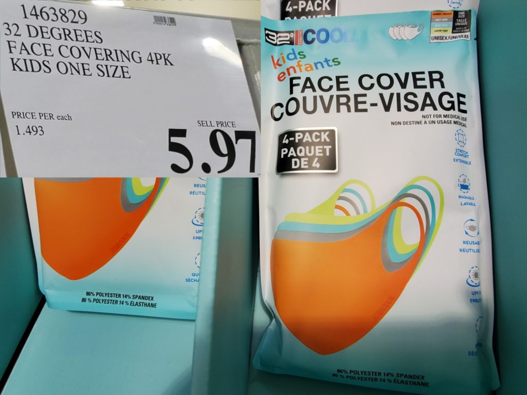 1463829 32 DEGREES FACE COVERING 4PK KIDS ONE SIZE 5 97 - Costco East ...