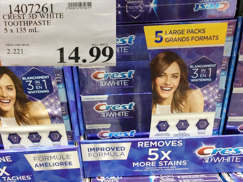 1407261 CREST 3D WHITE TOOTHPASTE 5 X 135 ML 14 99 - Costco East Fan Blog