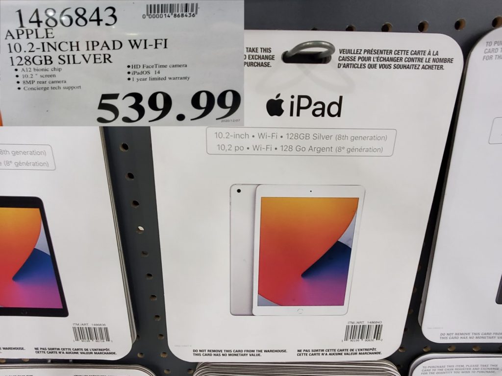 1486843 APPLE 10 2 INCH IPAD WI FI 128GB SILVER 539 99 - Costco East ...