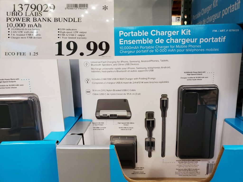 1379029 UBIO LABS POWER BANK BUNDLE 10 000 mAh 19 99 - Costco East Fan Blog