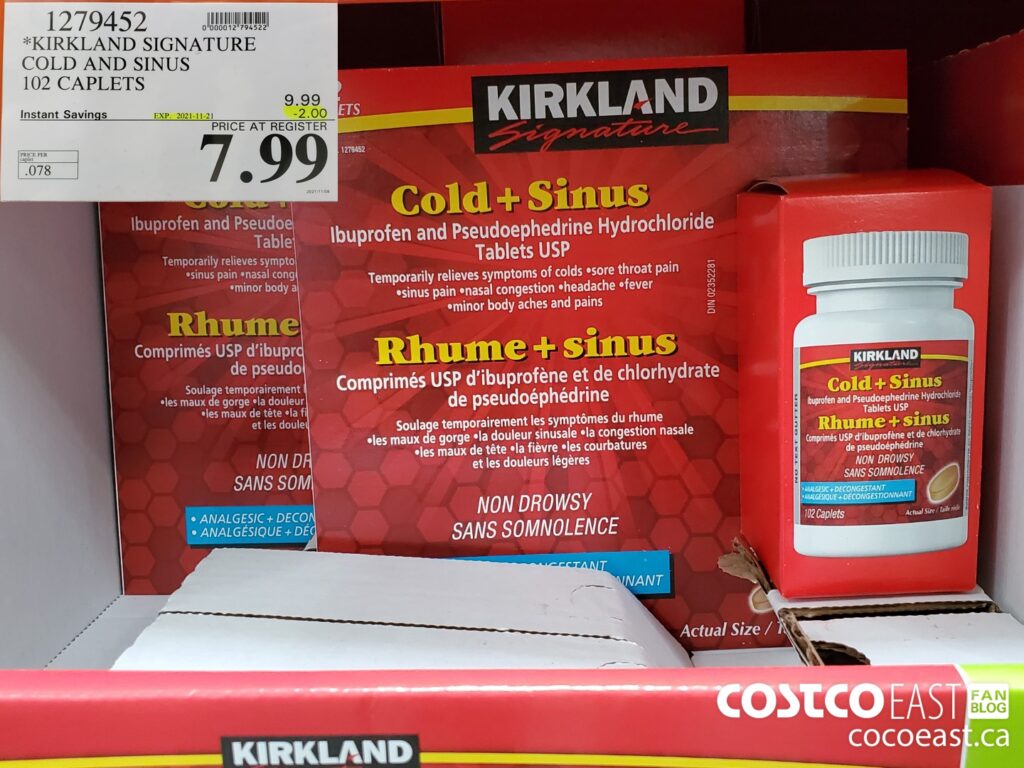 1279452 KIRKLAND SIGNATURE COLD AND SINUS 102 CAPLETS 2 00 INSTANT ...