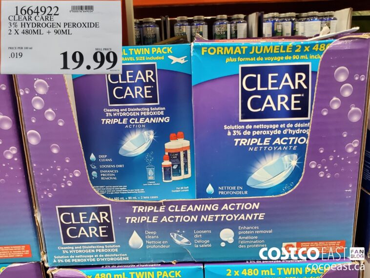 1664922 CLEAR CARE 3 HYDROGEN PEROXIDE 2 X 480ML 90ML 19 99 - Costco East Fan Blog