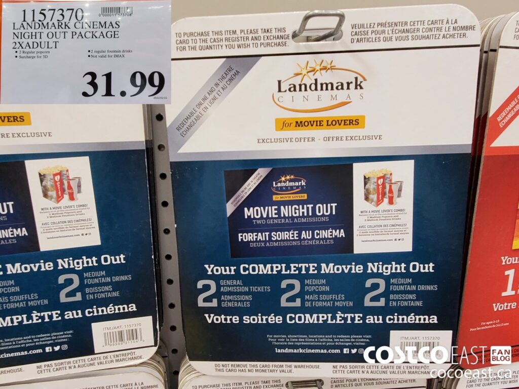 1157370 LANDMARK CINEMAS NIGHT OUT PACKAGE 2X ADULT 31 99 - Costco East ...
