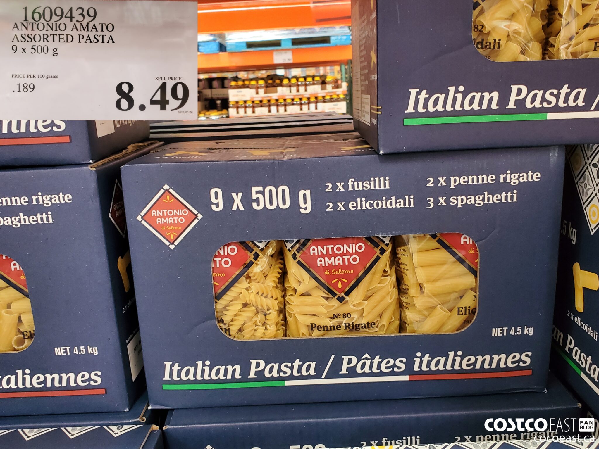1609439 ANTONIO AMATO ASSORTED PASTA 9 x 500 g 8 49 - Costco East Fan Blog