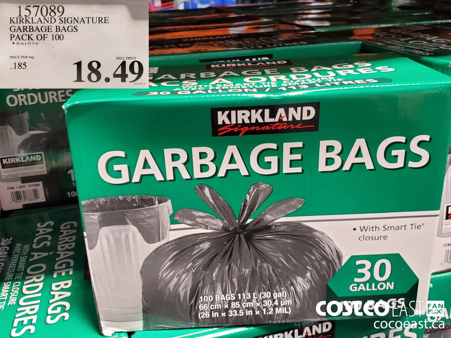 157089 KIRKLAND SIGNATURE GARBAGE BAGS pk 100 18 49 - Costco East Fan Blog