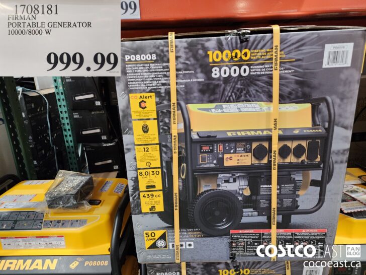 1708181 FIRMAN PORTABLE GENERATOR 10000 8000 W 999 99 - Costco East Fan ...