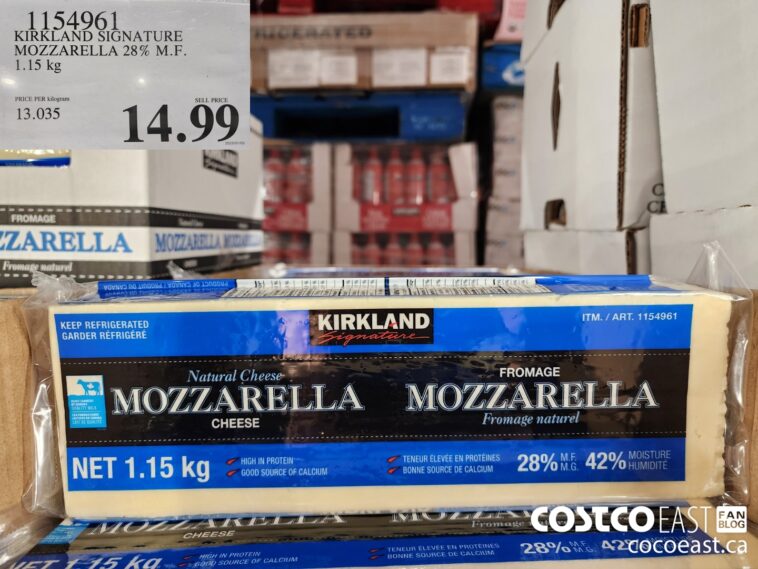 1154961 KIRKLAND SIGNATURE MOZZARELLA 28 M F 1 15 kg 14 99 - Costco ...