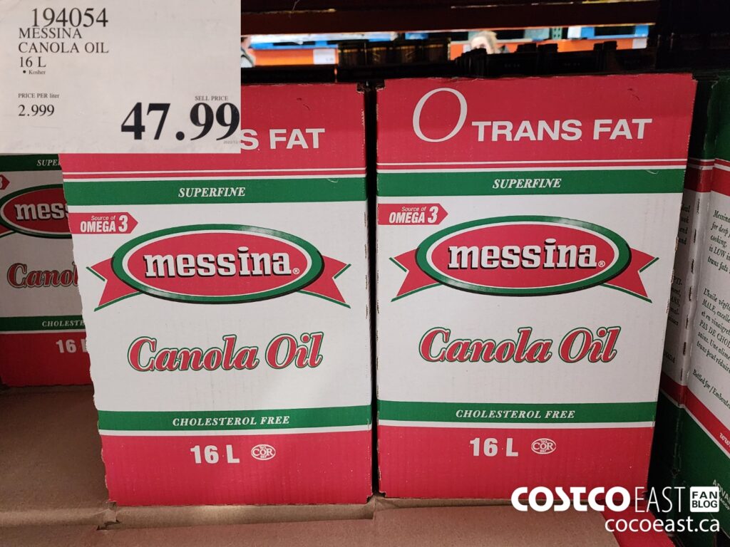 194054 MESSINA CANOLA OIL 16 L 47 99 - Costco East Fan Blog