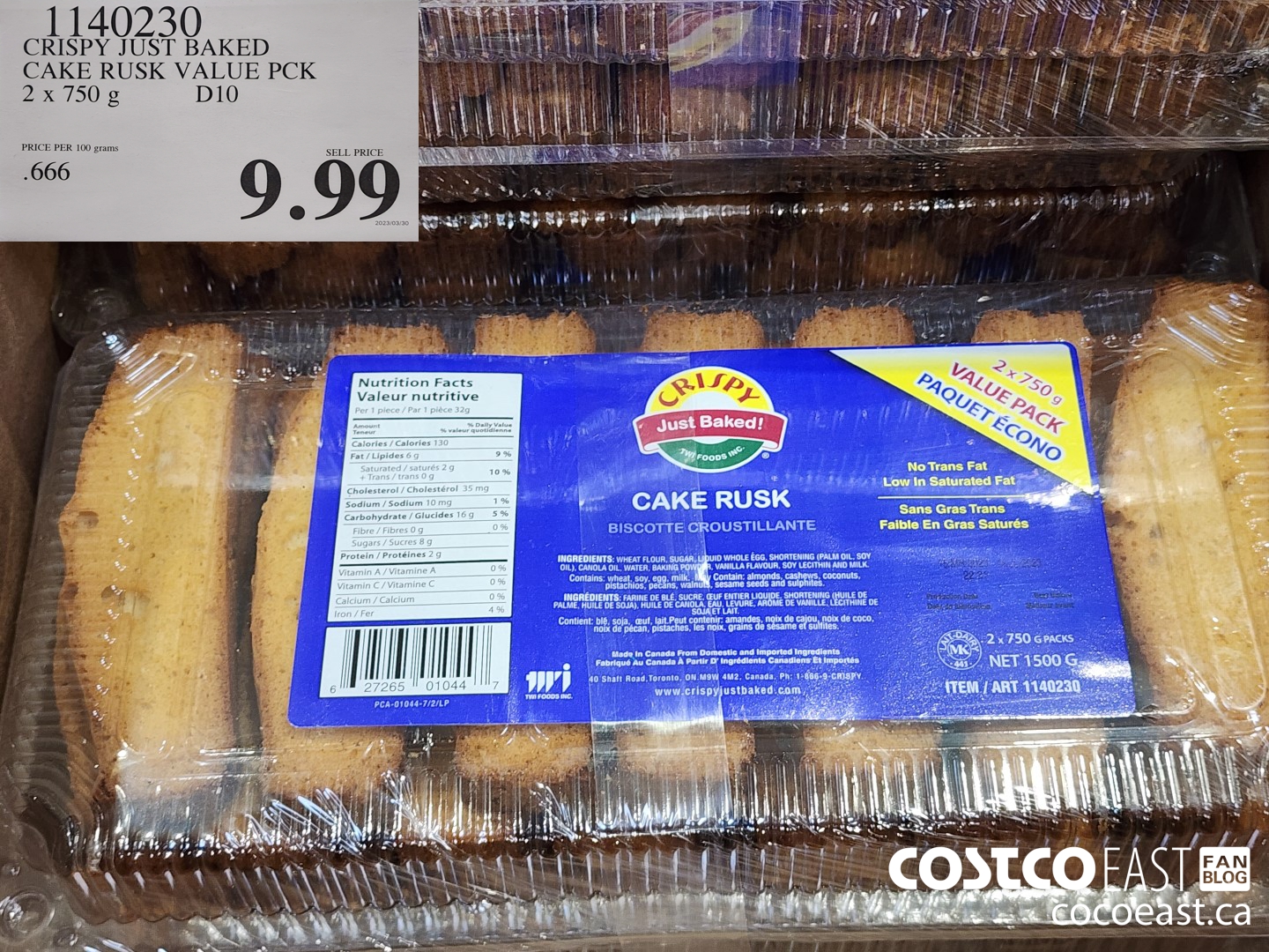 1140230 CRISPY JUST BAKED CAKE RUSK VALUE PCK 2x 750 g 9 99 - Costco ...