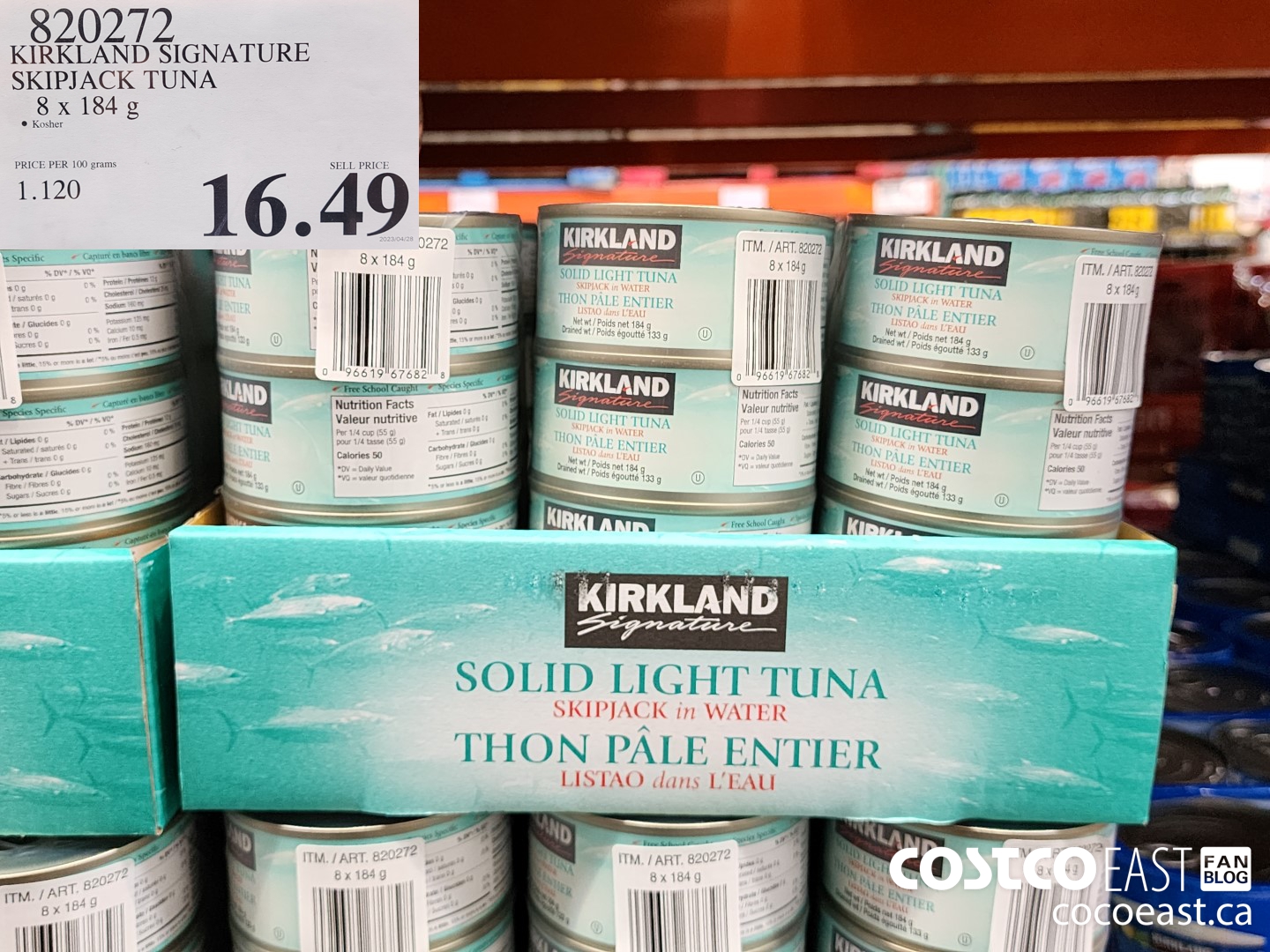 820272 KIRKLAND SIGNATURE SKIPJACK TUNA 8 X 184 G 16 49 - Costco East ...
