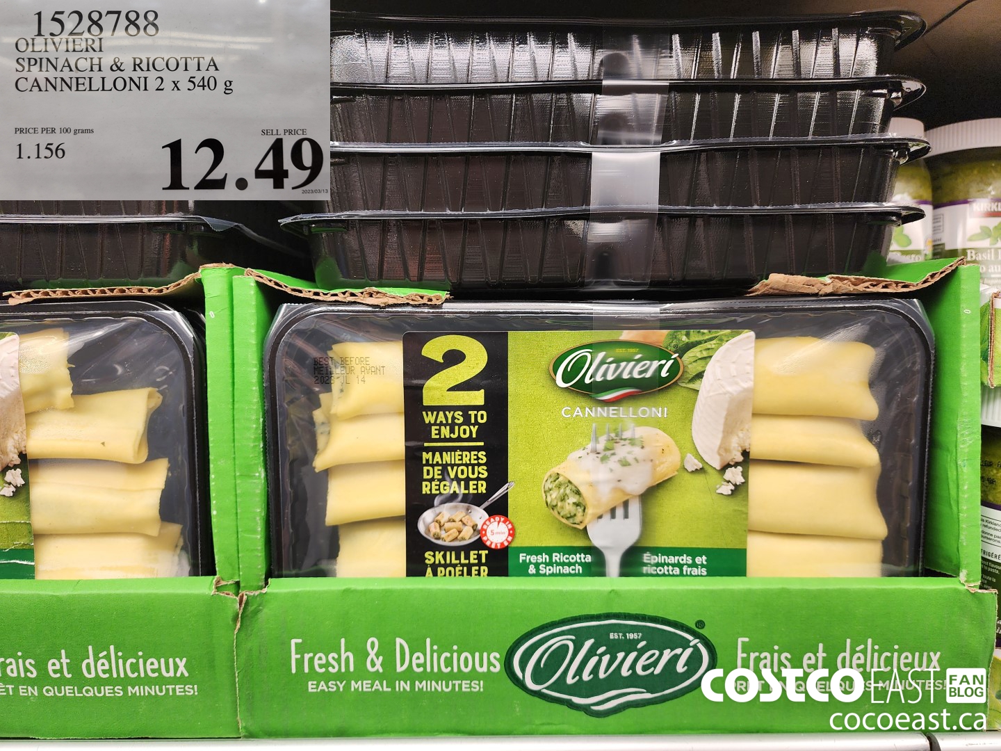 1528788 OLIVIERY SPINACH RICOTTA CANNELLONI 2 X 540 G 12 49 - Costco ...