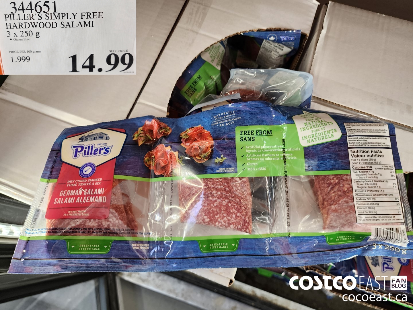 344651 PILLER S SIMPLY FREE HARDWOOD SALAMI 3 X 250 G 14 99 - Costco ...