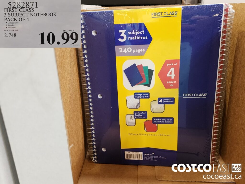 5282871 FIRST CLASS 3 SUBJECT NOTEBOOK PACK OF 4 10 99 - Costco East ...