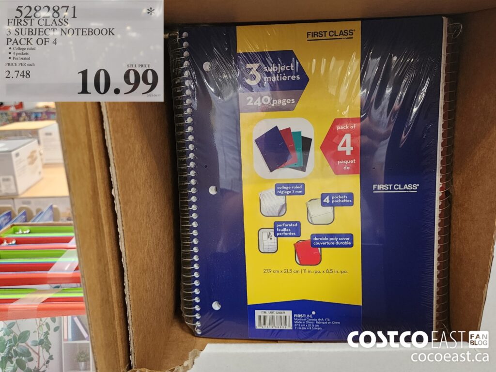 5282871 FIRST CLASS 3 SUBJECT NOTEBOOK PACK OF 4 10 99 - Costco East Fan Blog