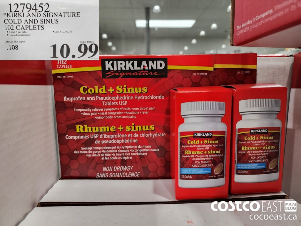 1279452 KIRKLAND SIGNATURE COLD AND SINUS 102 CAPLETS 10 99 - Costco ...