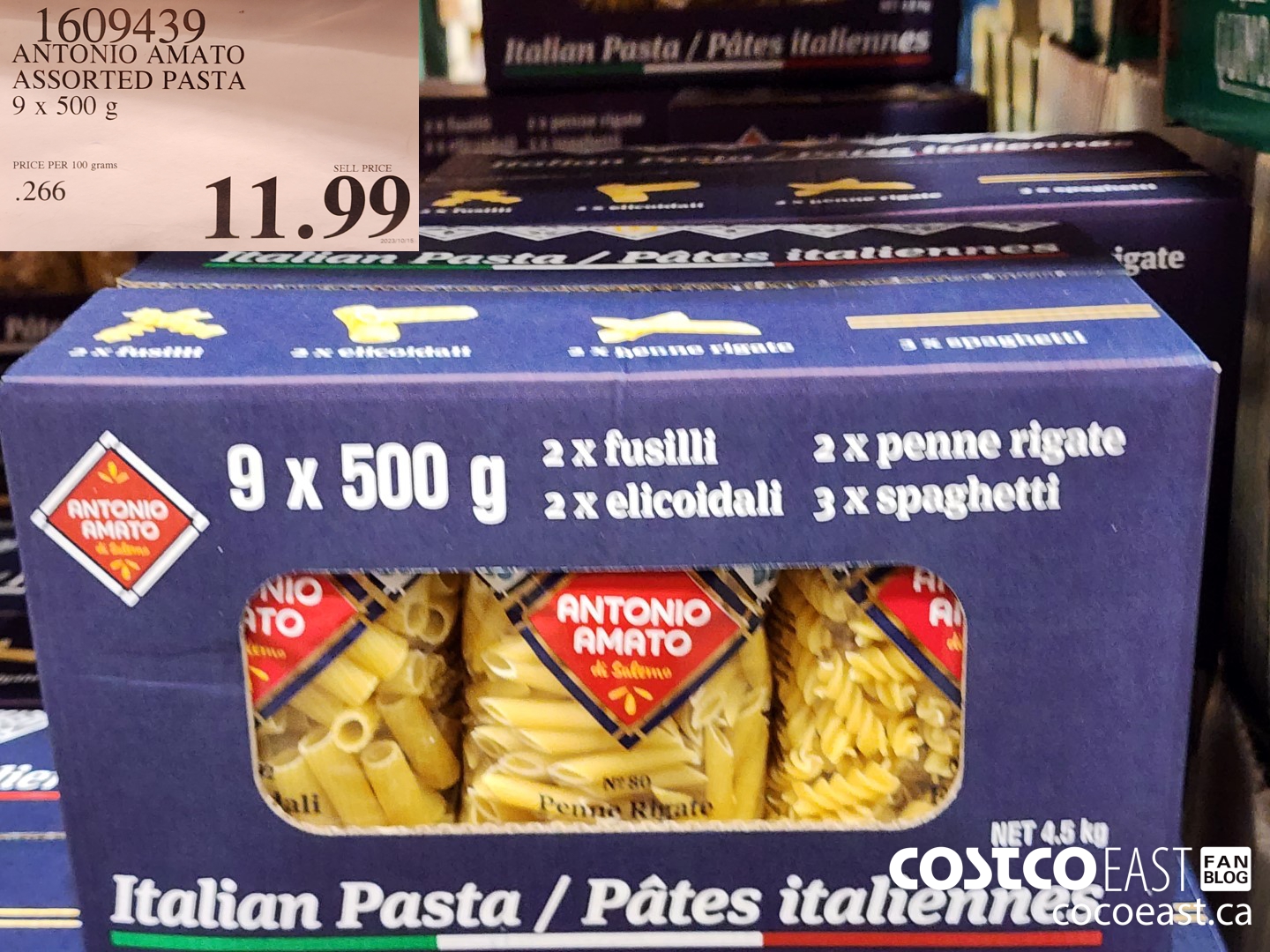 1609439 ANTONIO AMATO ASSORTED PASTA 9 x 500 g 11 99 - Costco East Fan Blog