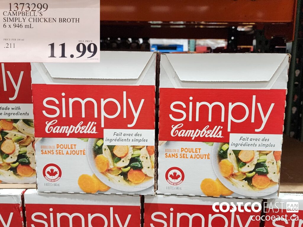1373299 CAMPBELL S SIMPLY CHICKEN BROTH 6 x 946 mL 11 99 - Costco East ...