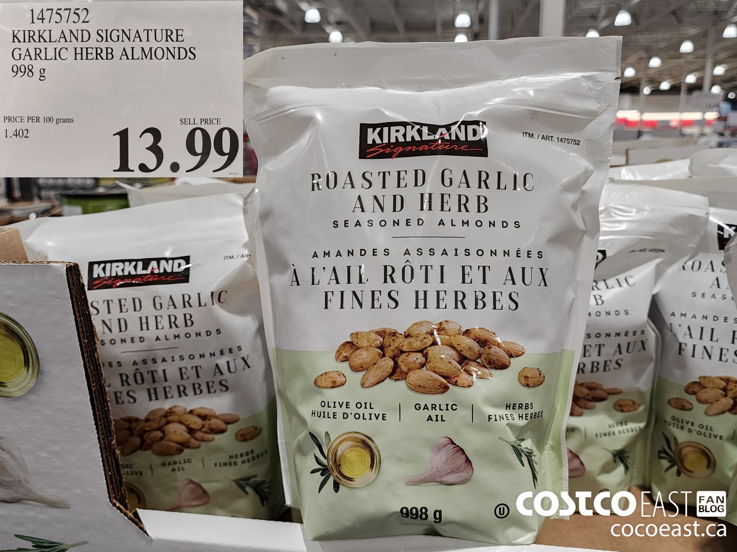 1475752 KIRKLAND SIGNATURE GARLIC HERB ALMONDS 998 G 13 99 - Costco ...