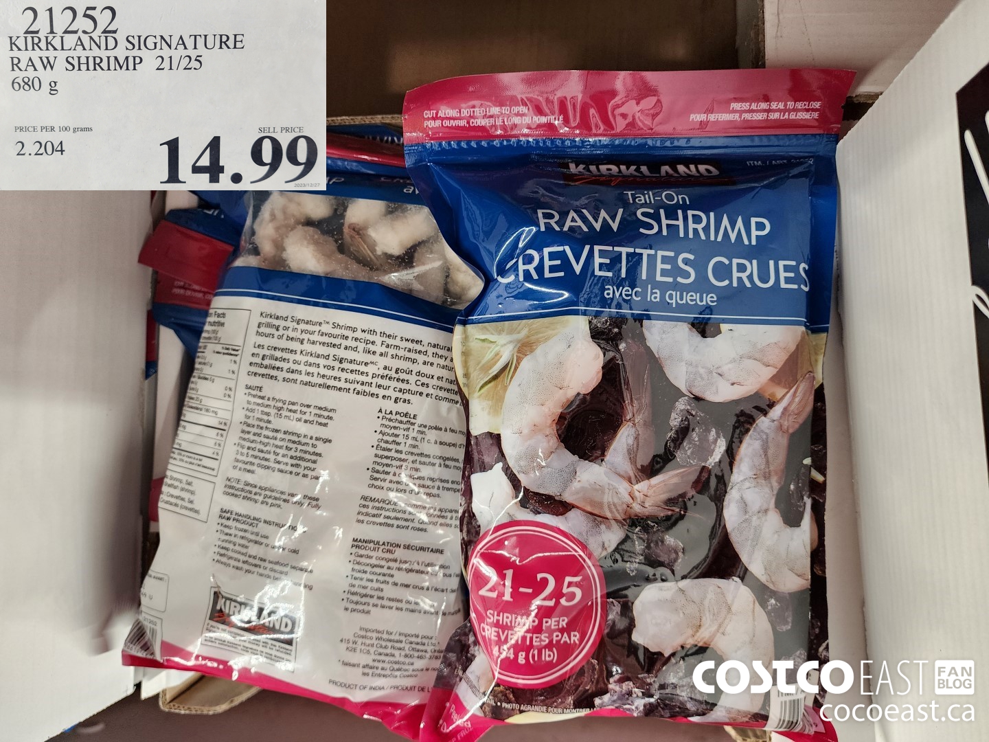 21252 Kirkland Signature Raw Shrimp 21 25 680 G 14 99 Costco East Fan
