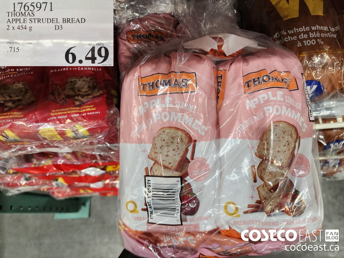 1765971 THOMAS APPLE STRUDEL BREAD 2 x 454 g 6 49 - Costco East Fan Blog