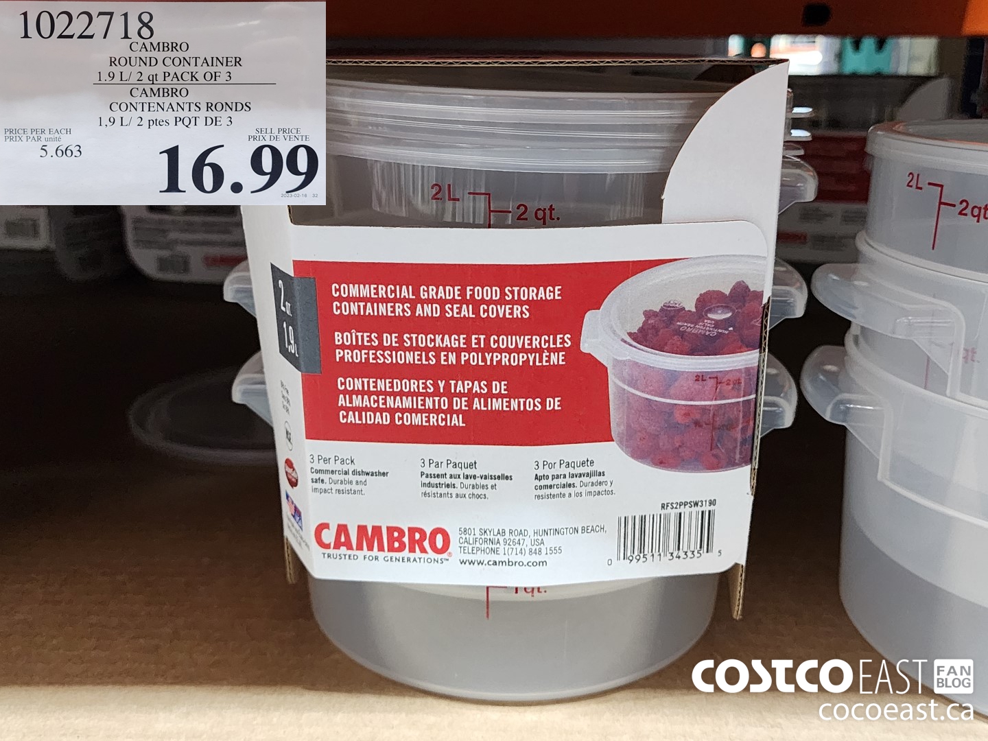 1022718 CAMBRO ROUND CONTAINER 1 9 L 2 QT PACK OF 3 16 99 - Costco East ...