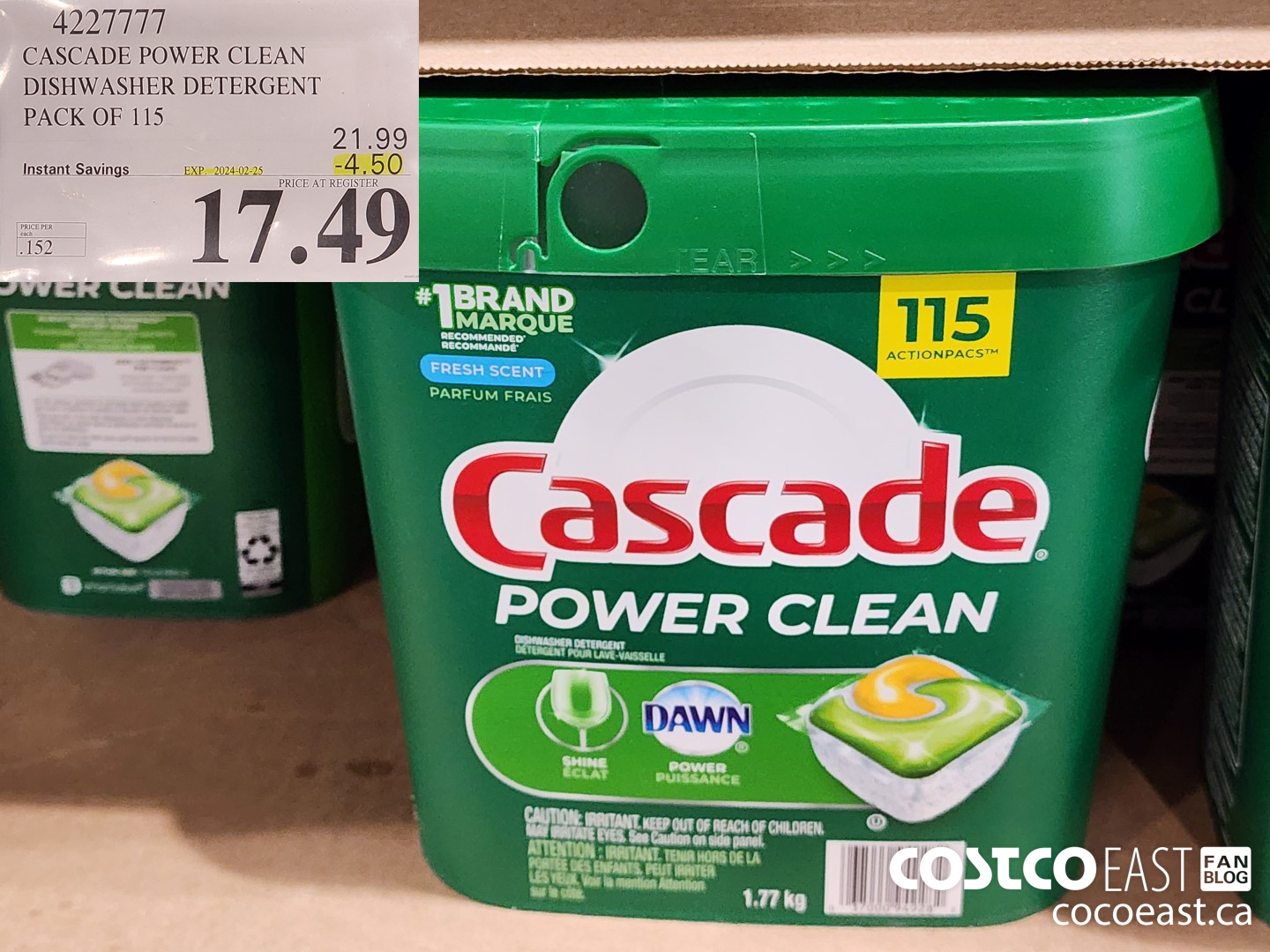 4227777 CASCADE POWER CLEAN DISHWASHER DETERGENT PACK OF 115 4 50 ...