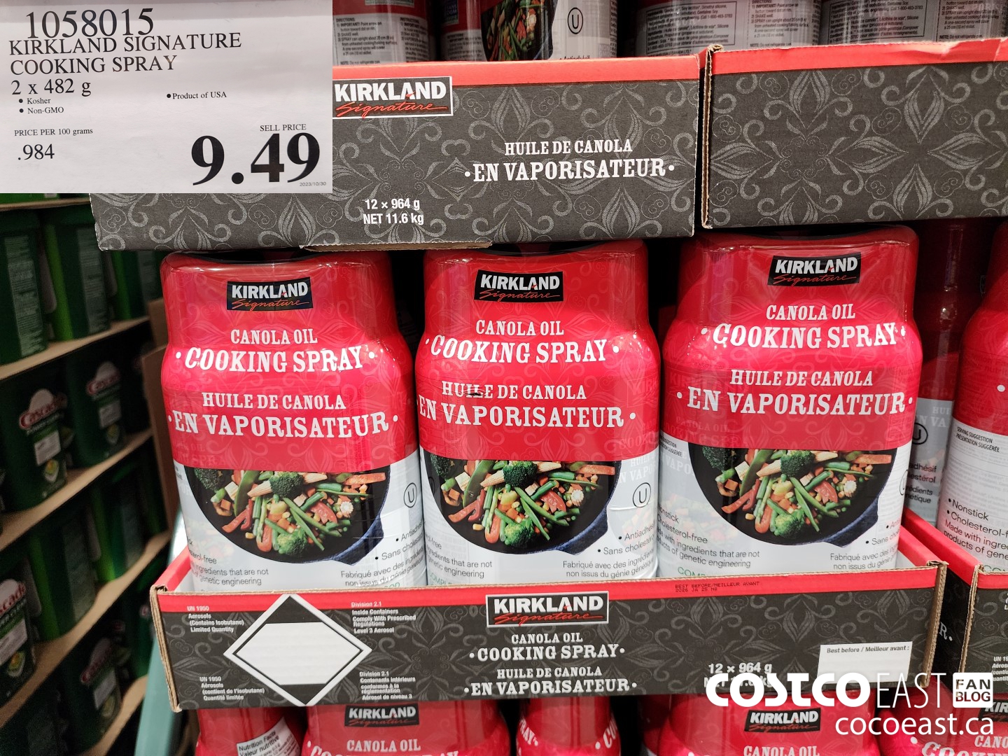 1058015 KIRKLAND SIGNATURE COOKING SPRAY 2 x 482 g 9 49 - Costco East ...