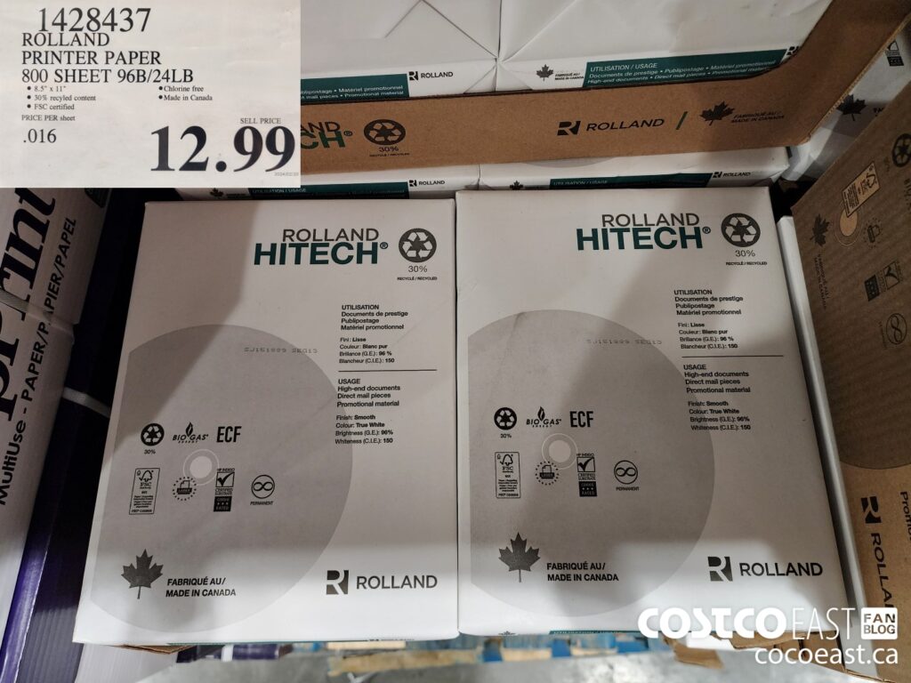 14238437 ROLLAND PRINTER PAPER 800 SHEET 96B 24LB 12 99 - Costco East ...