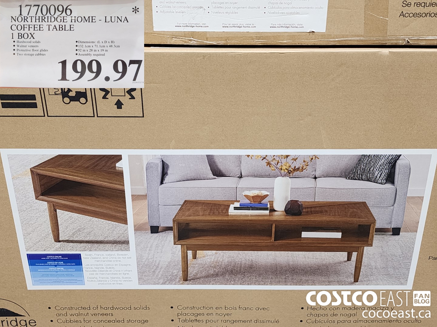 1770096 NORTHRIDGE HOME LUNA COFFEE TABLE 1 BOX 199 97 - Costco East ...