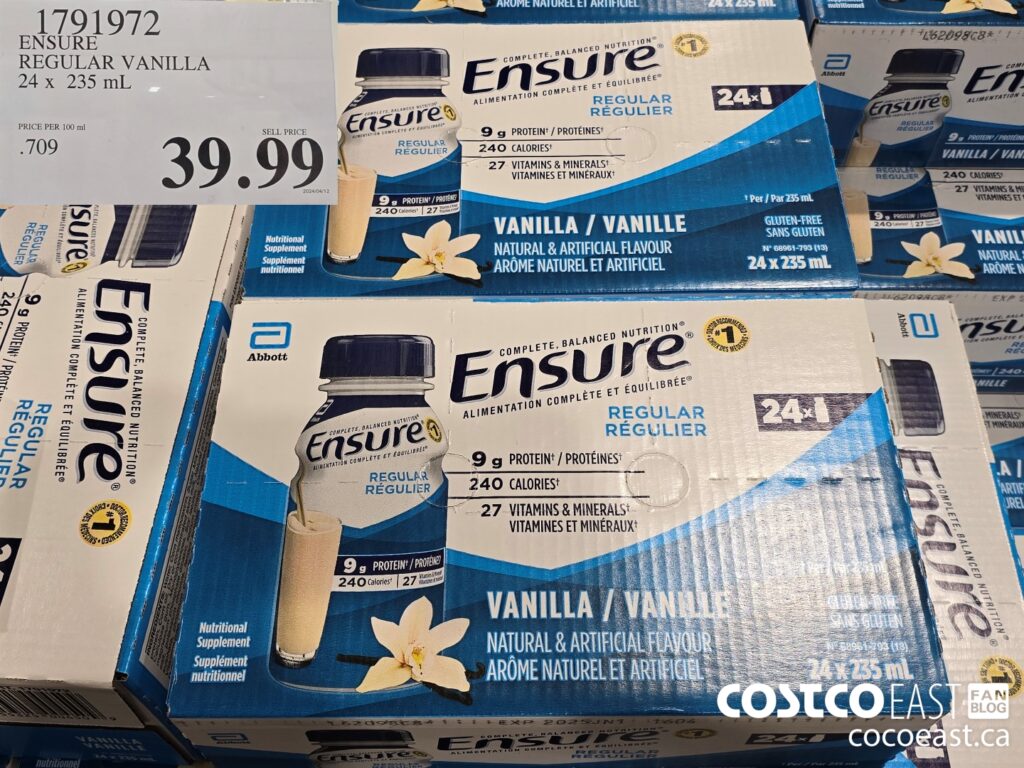 1791972 ENSURE REGULAR VANILLA 24 X 235 ML 39 99 - Costco East Fan Blog