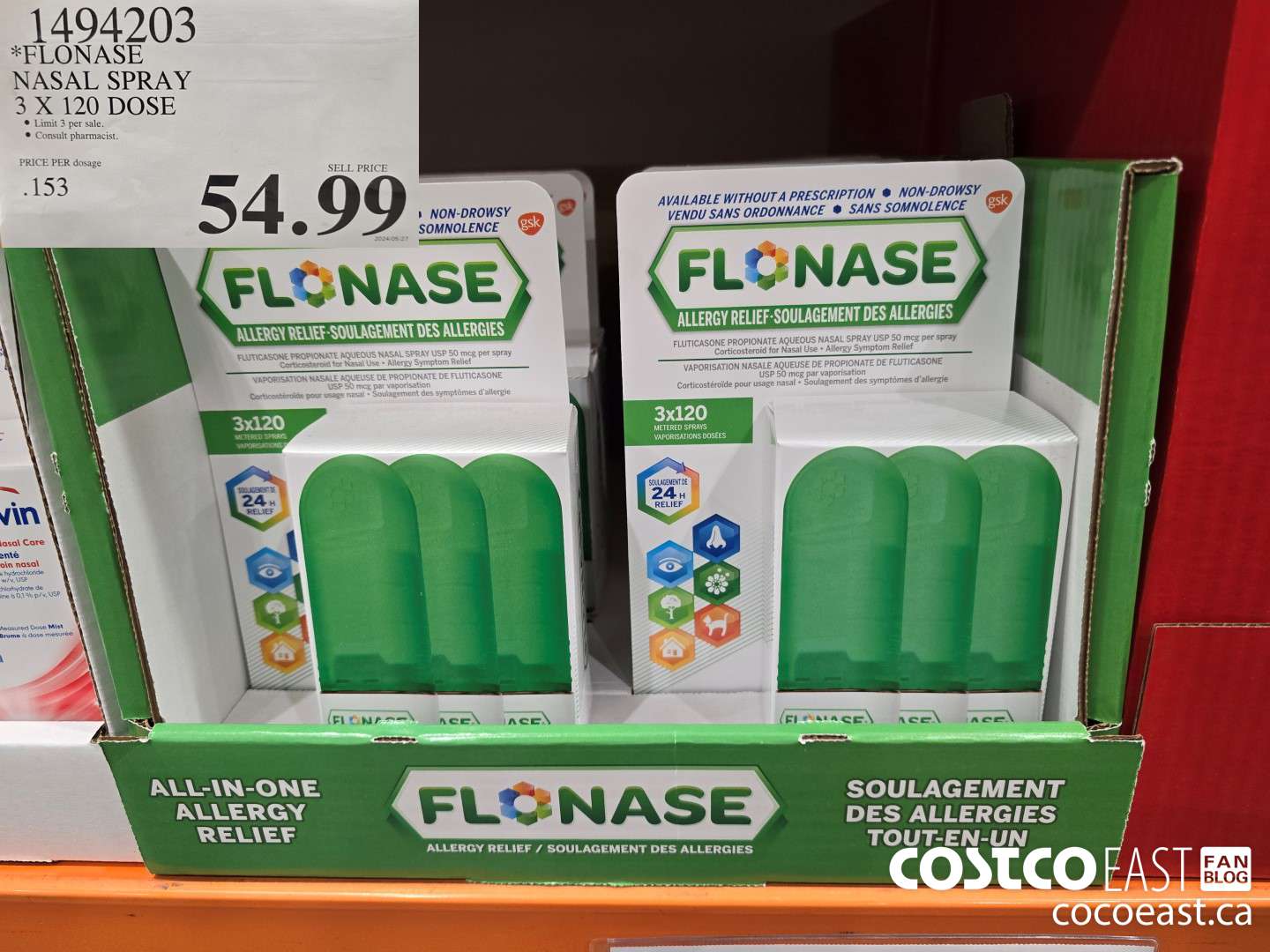 1494203 FLONASE NASAL SPRAY 3 X 120 DOSE 54 99 Costco East Fan Blog