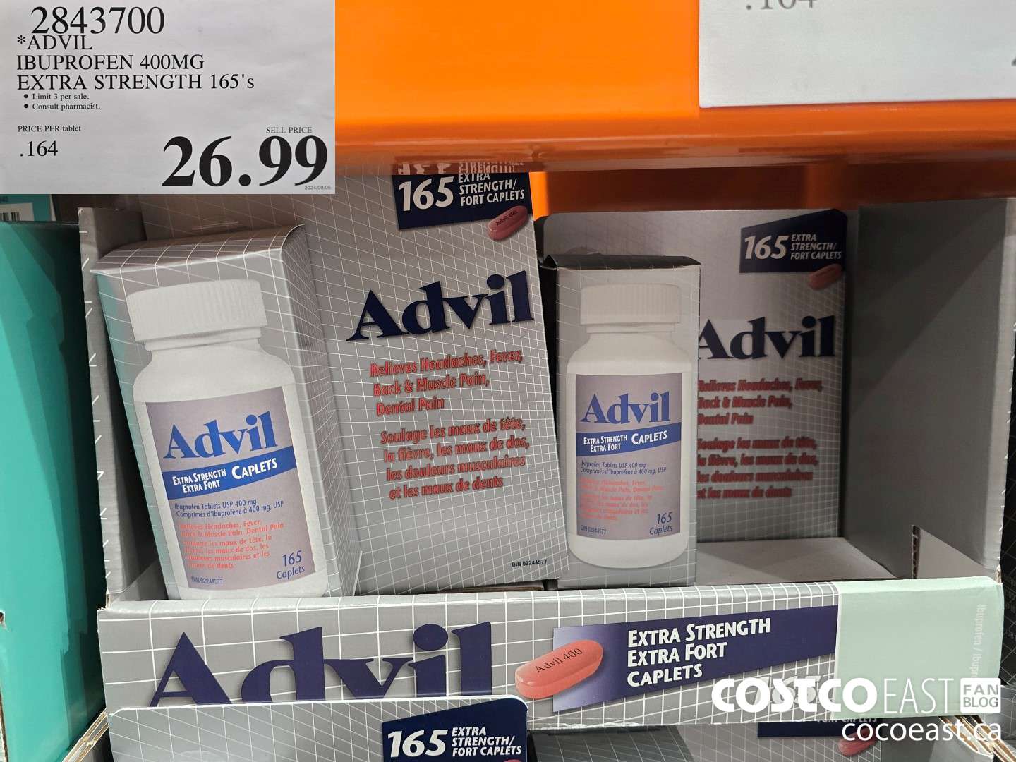 2843700 ADVIL IBUPROFEN 400MG EXTRA STRENGTH 165 s 26 99 - Costco East ...