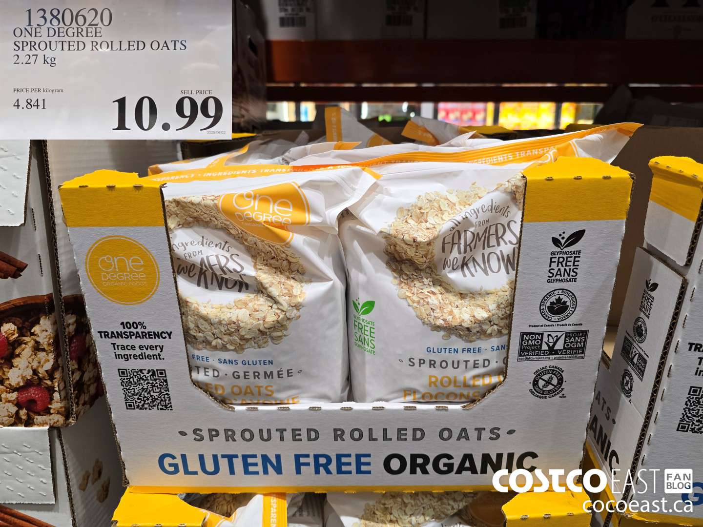 1380620 ONE DEGREE SPROUTED ROLLED OATS 2 27 KG 10 99 - Costco East Fan ...