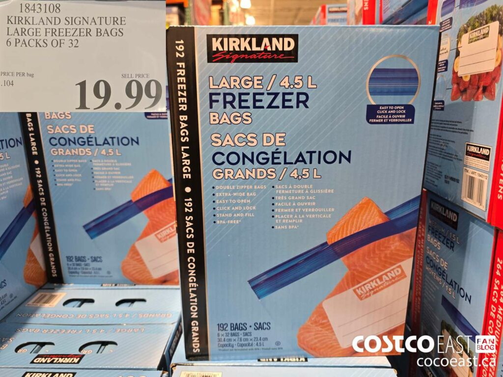 1843108 KIRKLAND SIGNATURE LARGE FREEZER BAGS 6 PACKS OF 32 19 99 ...