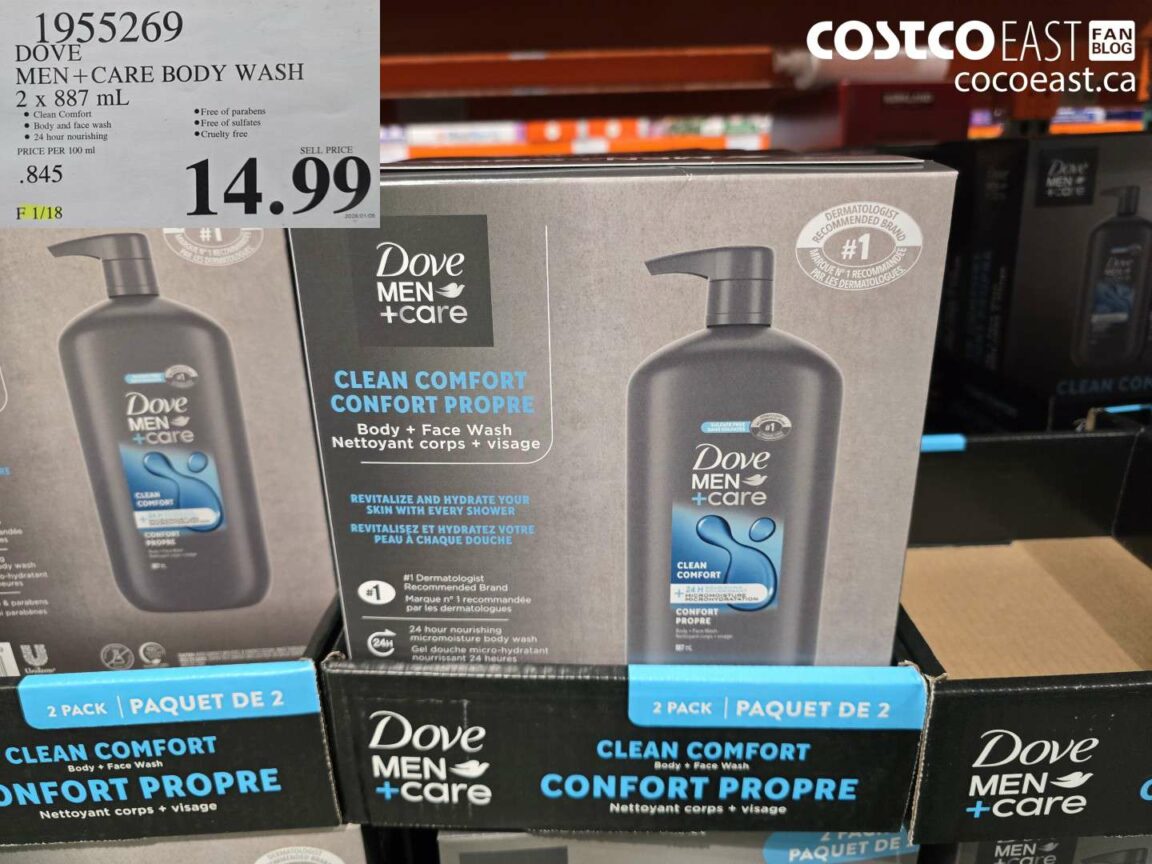 1955269 DOVE MEN CARE BODY WASH 2 X 887 ML 14 99 - Costco East Fan Blog